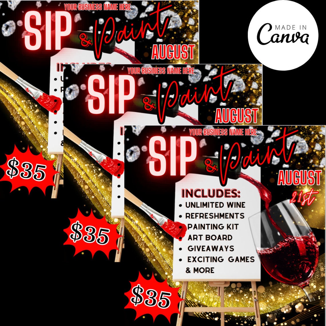 Sip and Paint Flyer, DIY Flyer Design Template, Paint and Sip Flyer ...