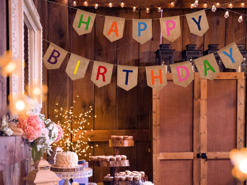 Vintage Hessian Burlap. Rustic Bunting. Happy Birthday Bunting - Etsy