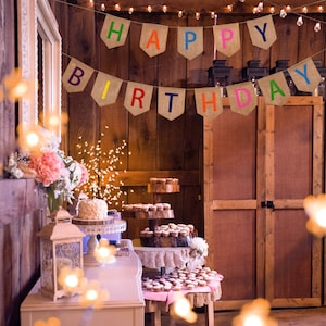 Vintage Hessian Burlap. Rustic Bunting. Happy Birthday Bunting Banner ...