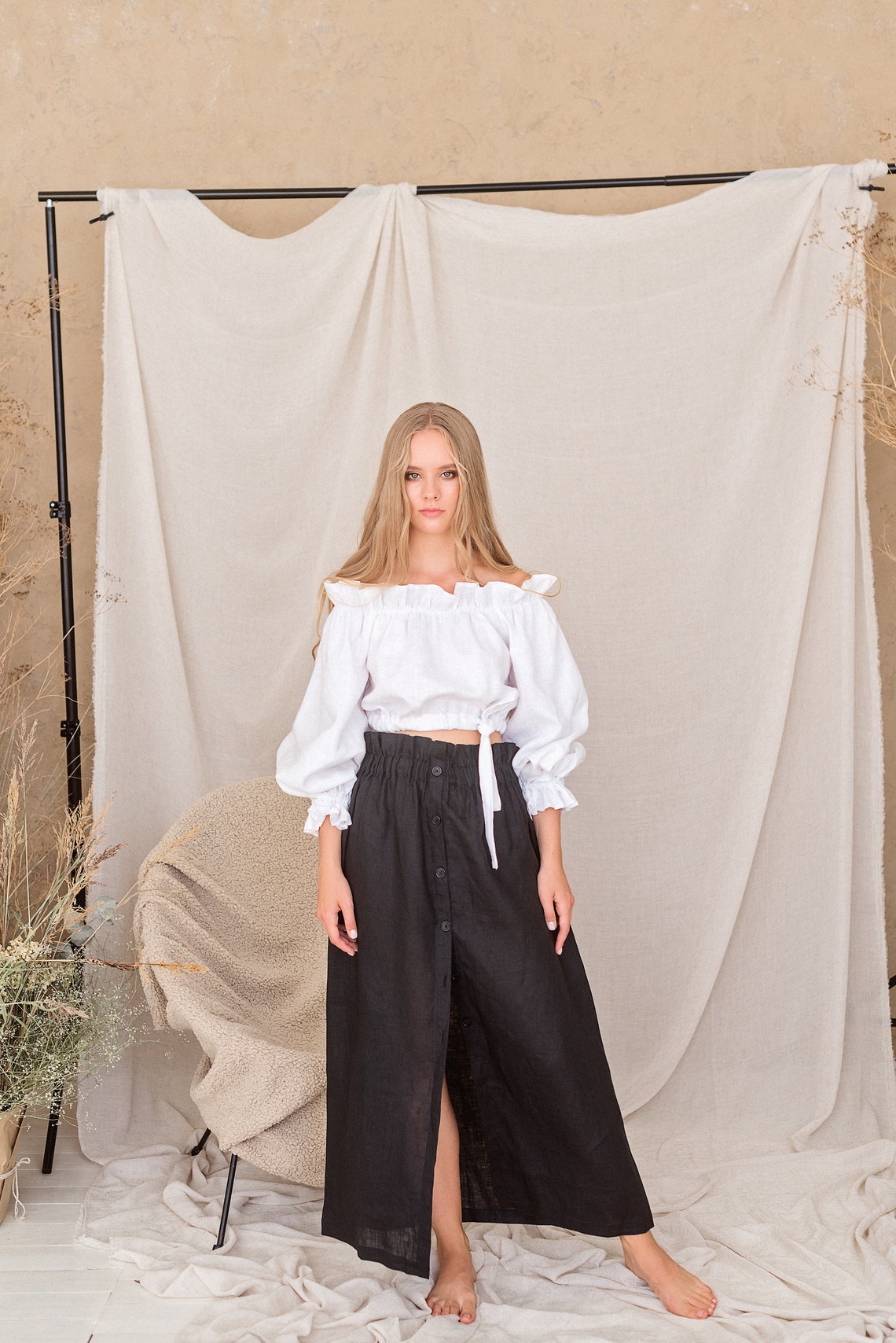 White Linen Crop Top For Women Off The Shoulder Linen Top With Etsy