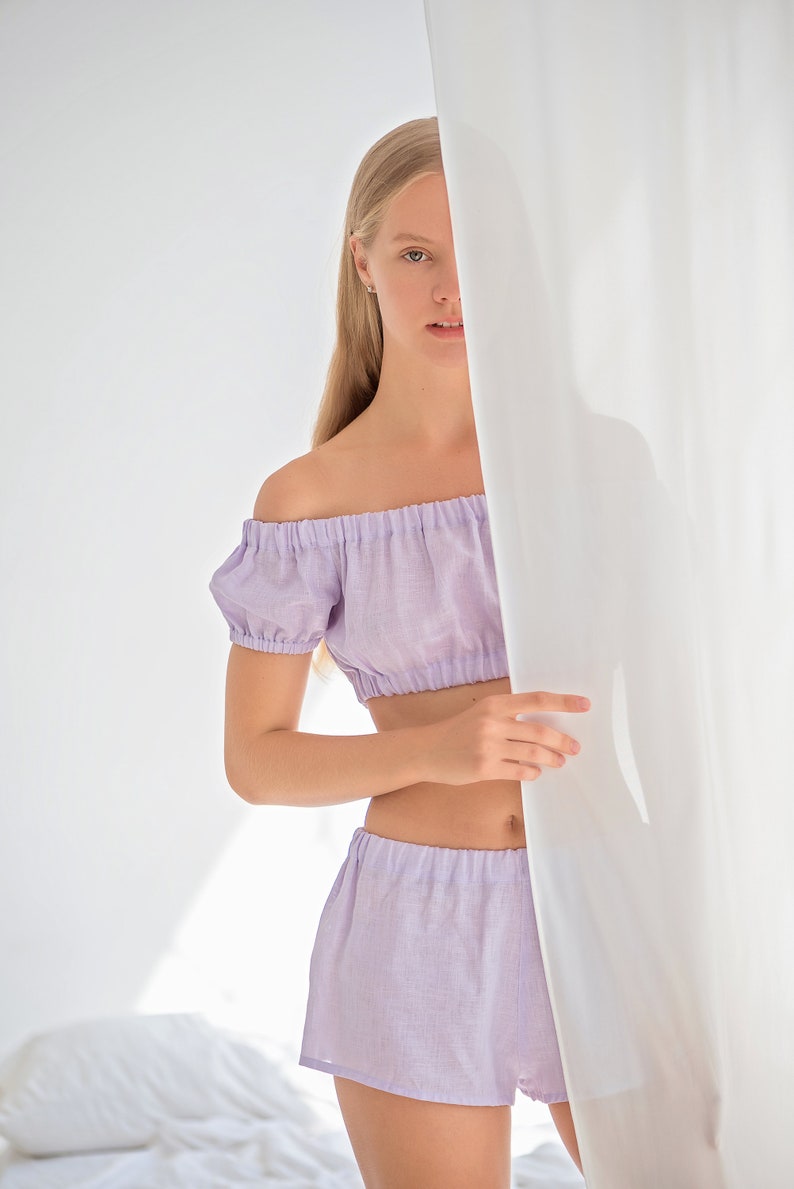 Lavender Linen Pajamas Set For Women Bridesmaid Pajamas Pjs Etsy