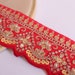 9 Yards Bright Red Scallop Indian Embroidered Lace, Gold Zari Sari Border Trim, Fancy Dupatta ...