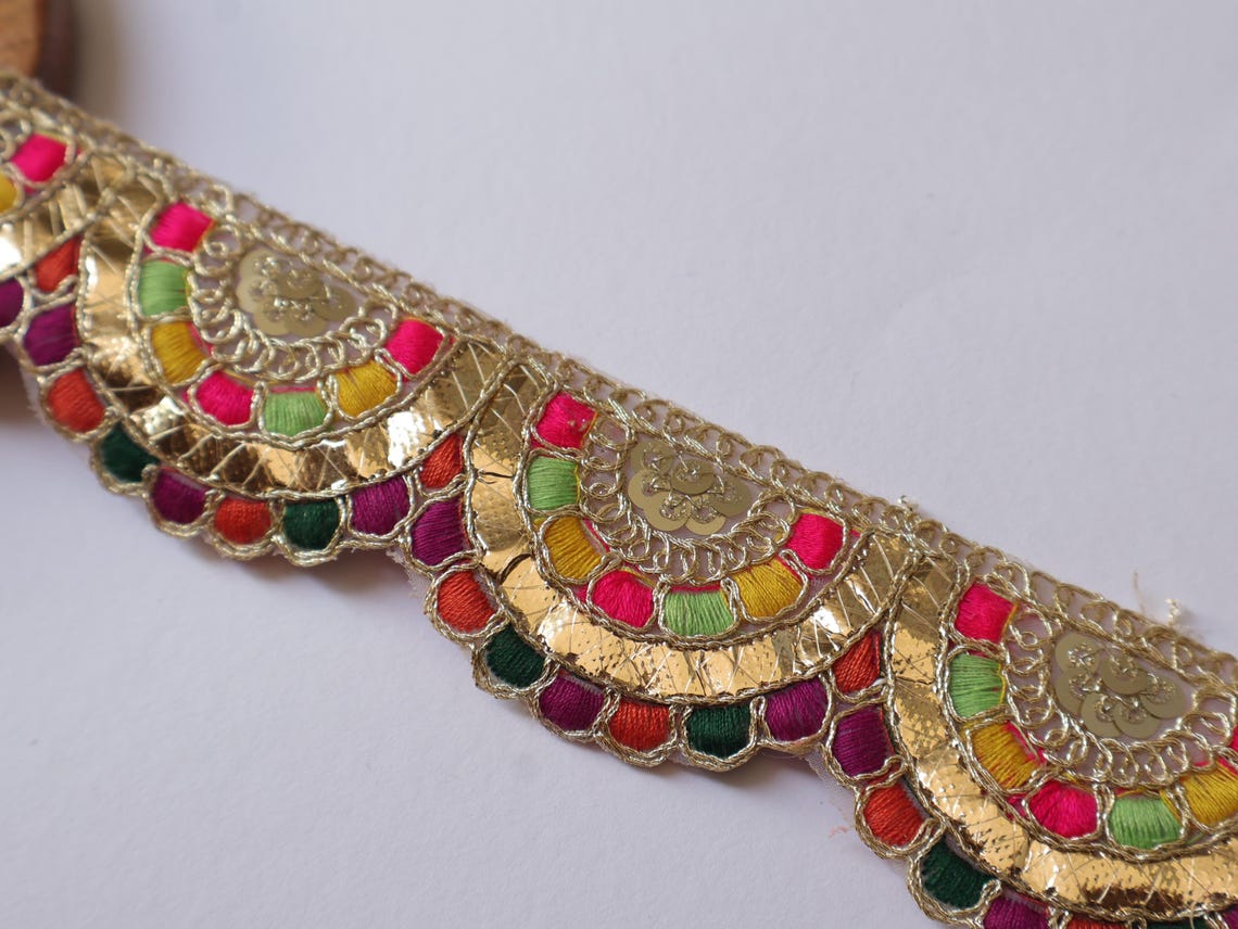 Multi Color Golden Gota Scalloped Lace: Indian Sari Border 9 Yards - Etsy