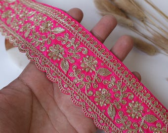 9 Yards - Moss Green & Gold Scallop Indian Embroidered Lace, Sari Border Trim, Fancy Dupatta ...