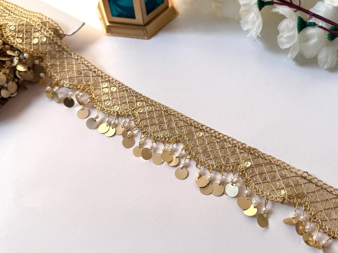 Coin Lace Trim: Gold Sari Border, Garment & Upholstery Decor - 3 Yards ...