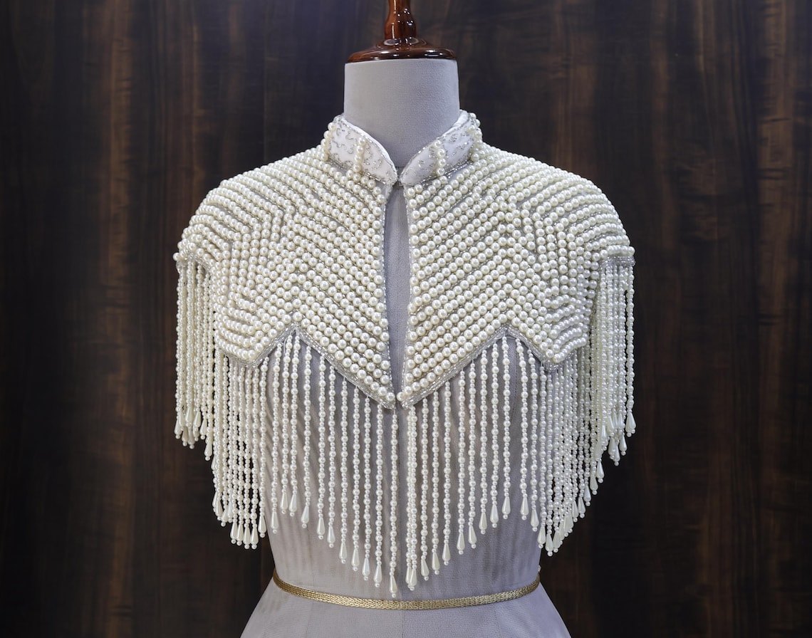 White Pearl Beaded Cape: Wedding & Evening Cover-up Shrug - Etsy