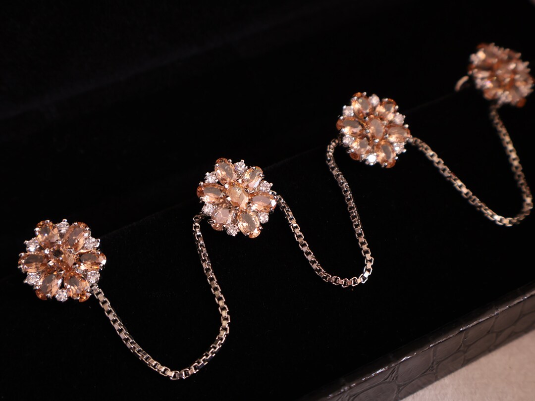 Champagne Gold Stud Buttons With Suspended Chain, AD Crystal Buttons ...