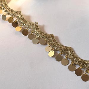 Narrow Gold Suspended Sequin Coins Latkan Lace Trim, Scallop Beaded ...