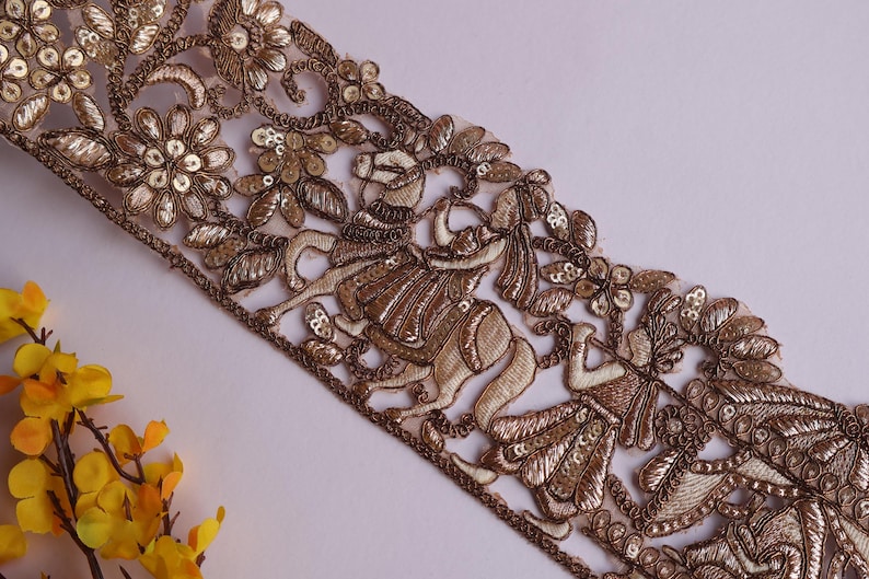 Golden Zari Embroidered Lace Trim: Indian Wedding Baraat Fabric Border ...