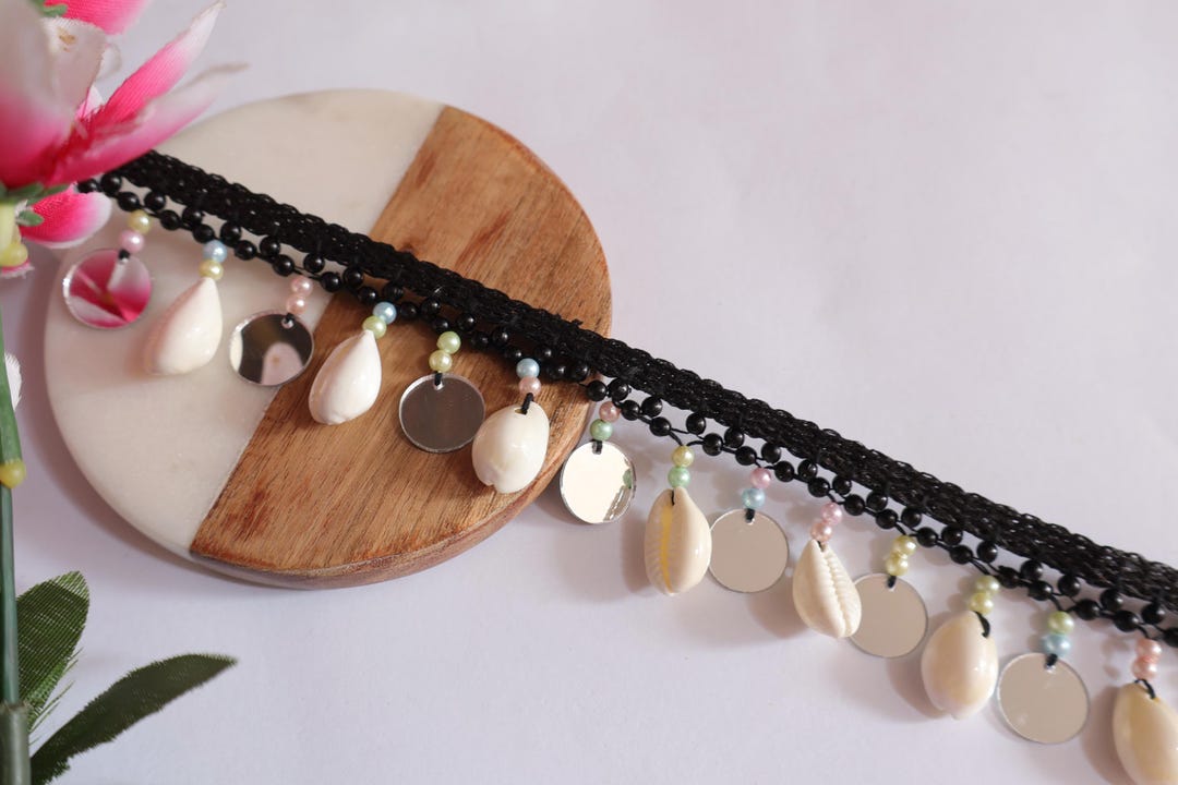 Cowrie Shell & Mirror Fringe Trim: Beaded Tassel Border, 3.5cm Wide - Etsy