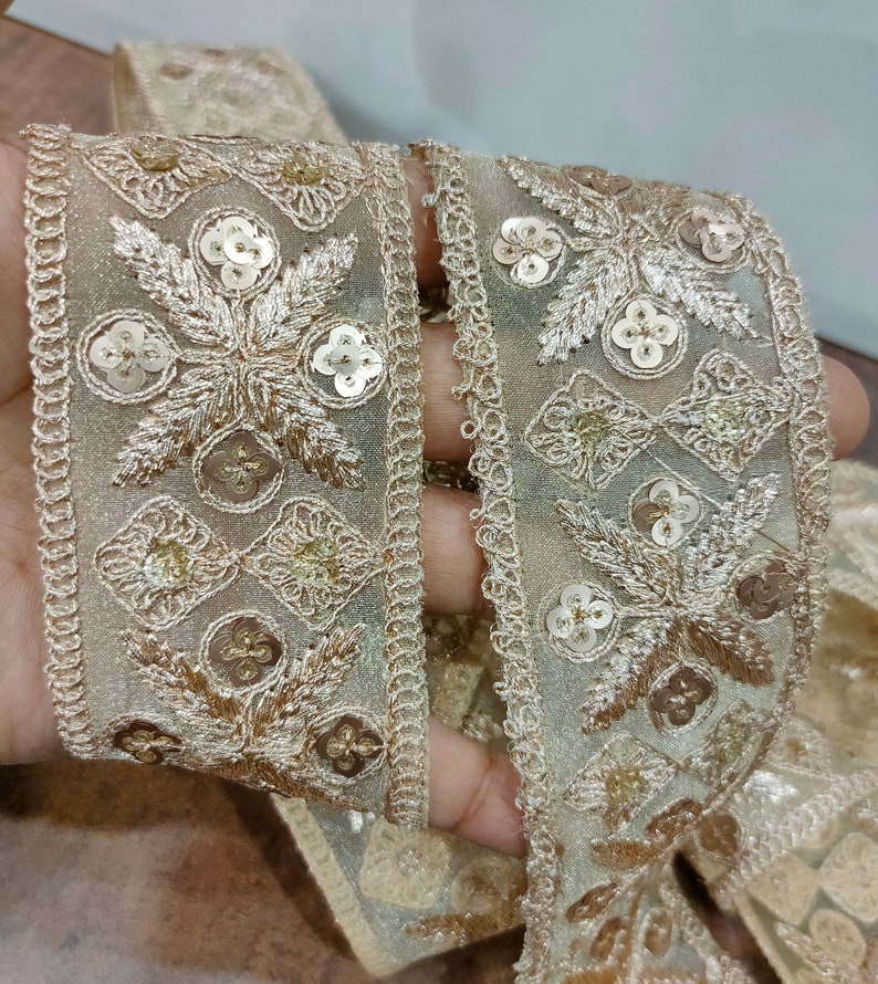 Rose Gold Metallic Thread Sequin Lace Trim Sari Trim Hand - Etsy