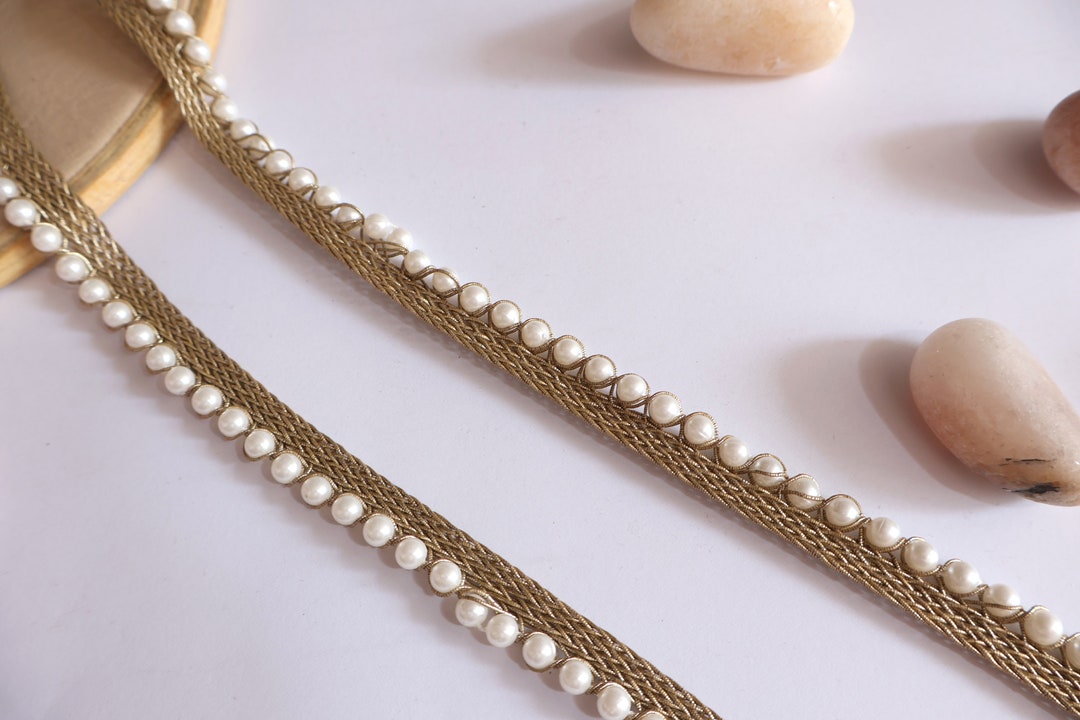 9 Yards - Narrow Pearl Piping Cord Trim Lace, Dupatta Saree Suit Border Ribbon Lace, Indian ...