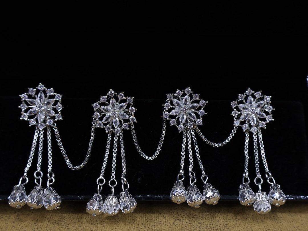 Silver AD Crystal Stud Buttons With Chain Suspended Tassels, Buttons ...