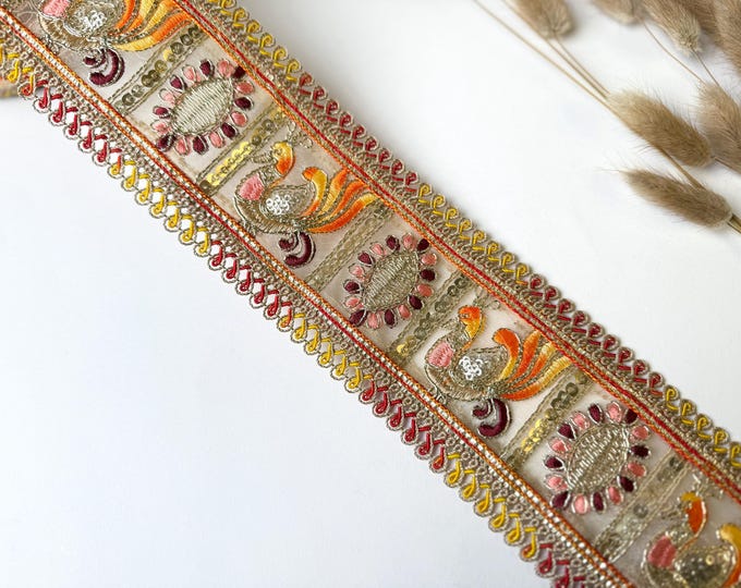 Colorful Dark Green Color Threadwork Embroidered Indian Sari Trim Lace ...