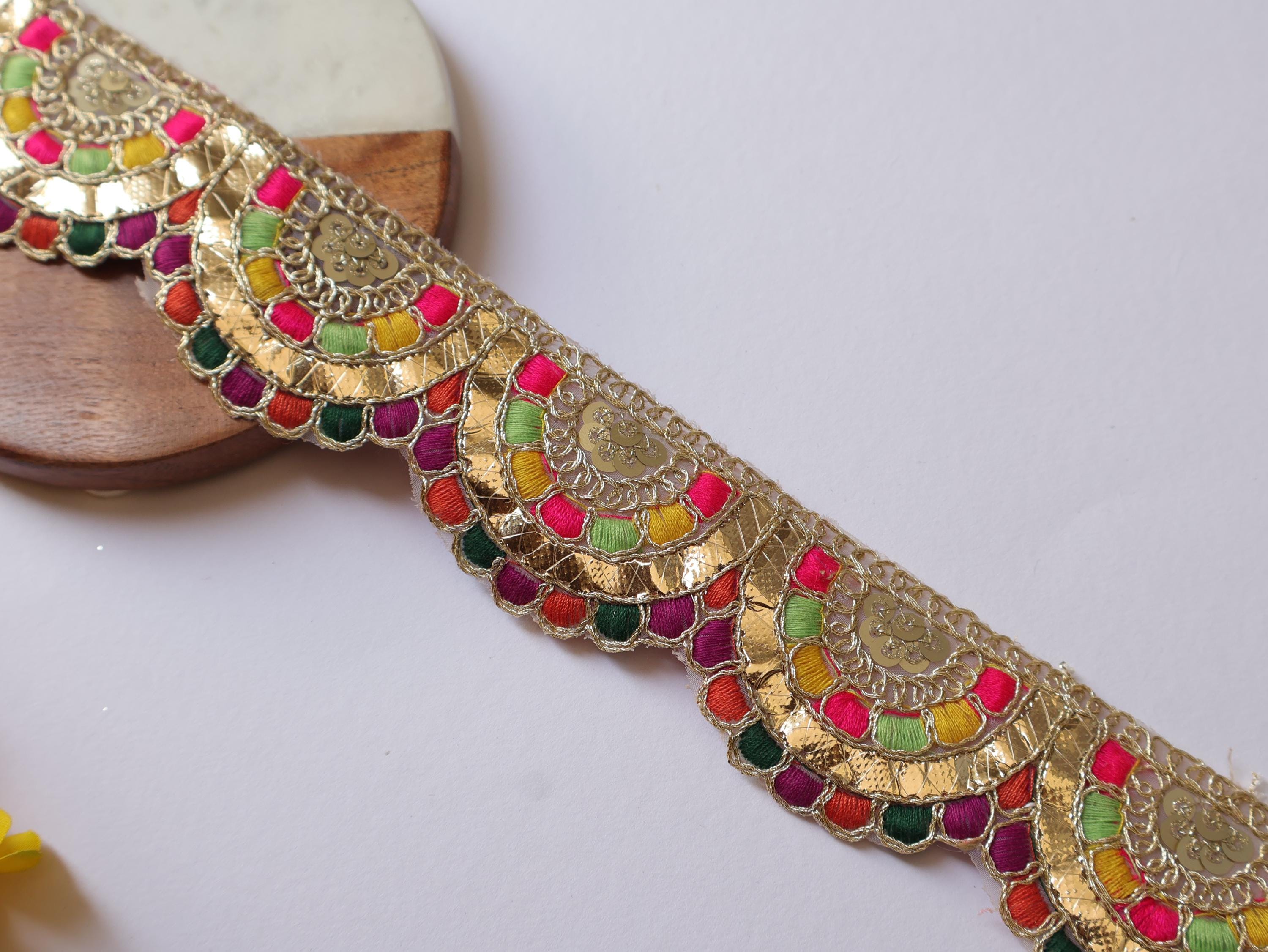 Multi Color Golden Gota Scalloped Lace: Indian Sari Border 9 Yards - Etsy