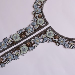 Aqua Green & Light Blue Glass Beads Embroidered Neckline Sew on Patch ...