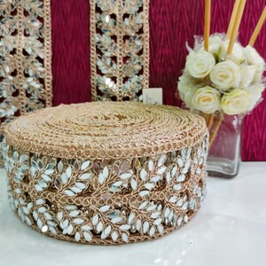 Rose Gold Mirror Vine Glamourous Sari Trim, Indian Bollywood Lace, DIY Sewing Border by Yard - Etsy