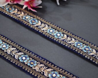 Sky Blue Sequin & Zari Work Lace Border, Beautiful Indian Sari Lace Trim, Wedding Dress ...