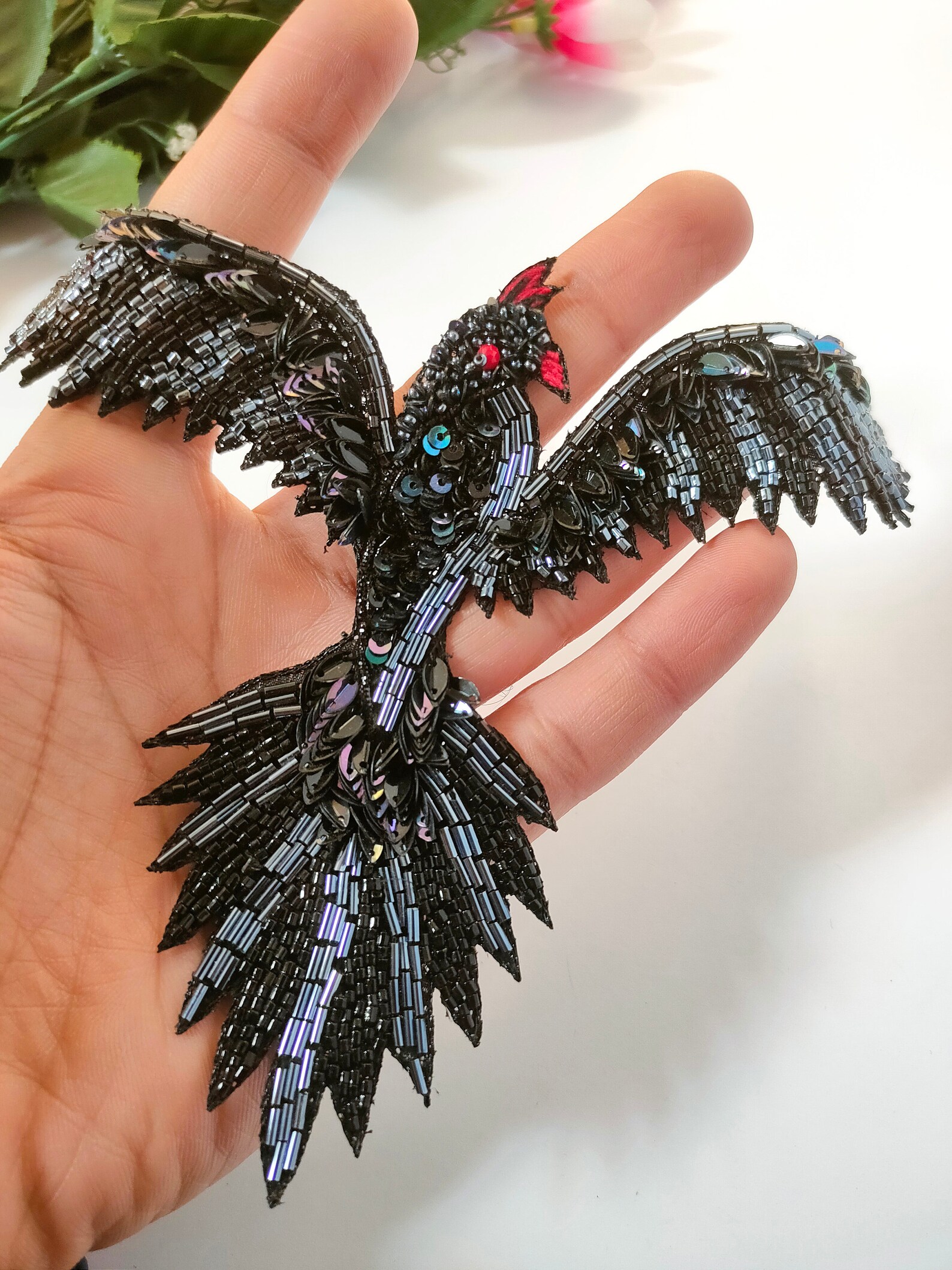 Sequin Flying Bird Patch: Steampunk Embroidered Applique (18x15 Cm) - Etsy