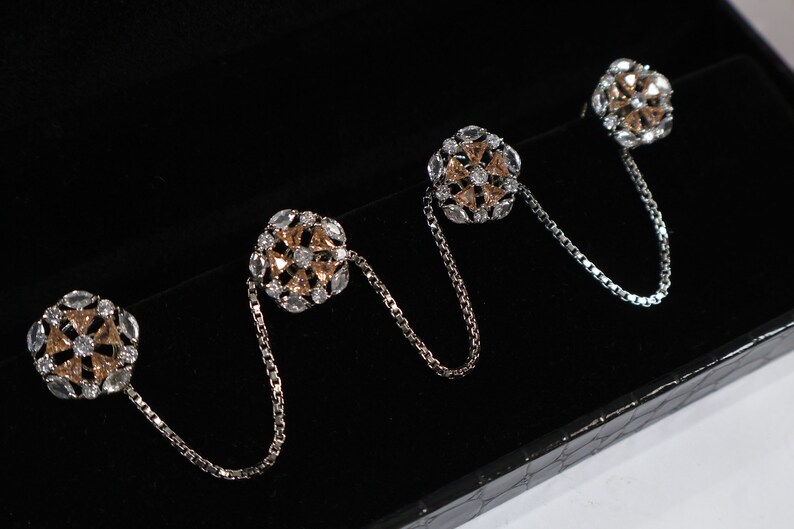 Silver Chain Kurta Buttons: Champagne Gold Crystal Studs, Indian ...