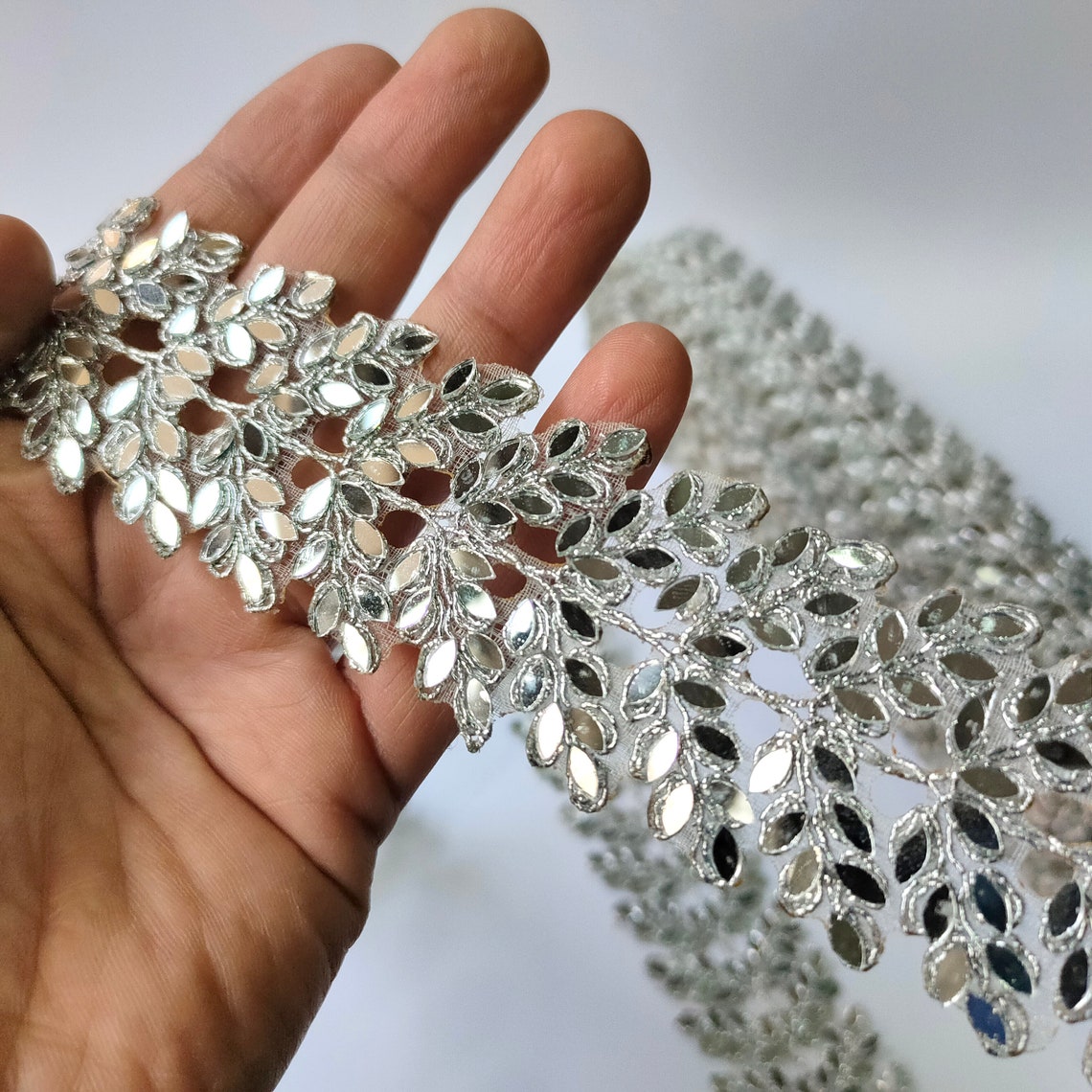 Beautiful Silver Mirror Cutwork Vine Glamourous Sari Trim - Etsy