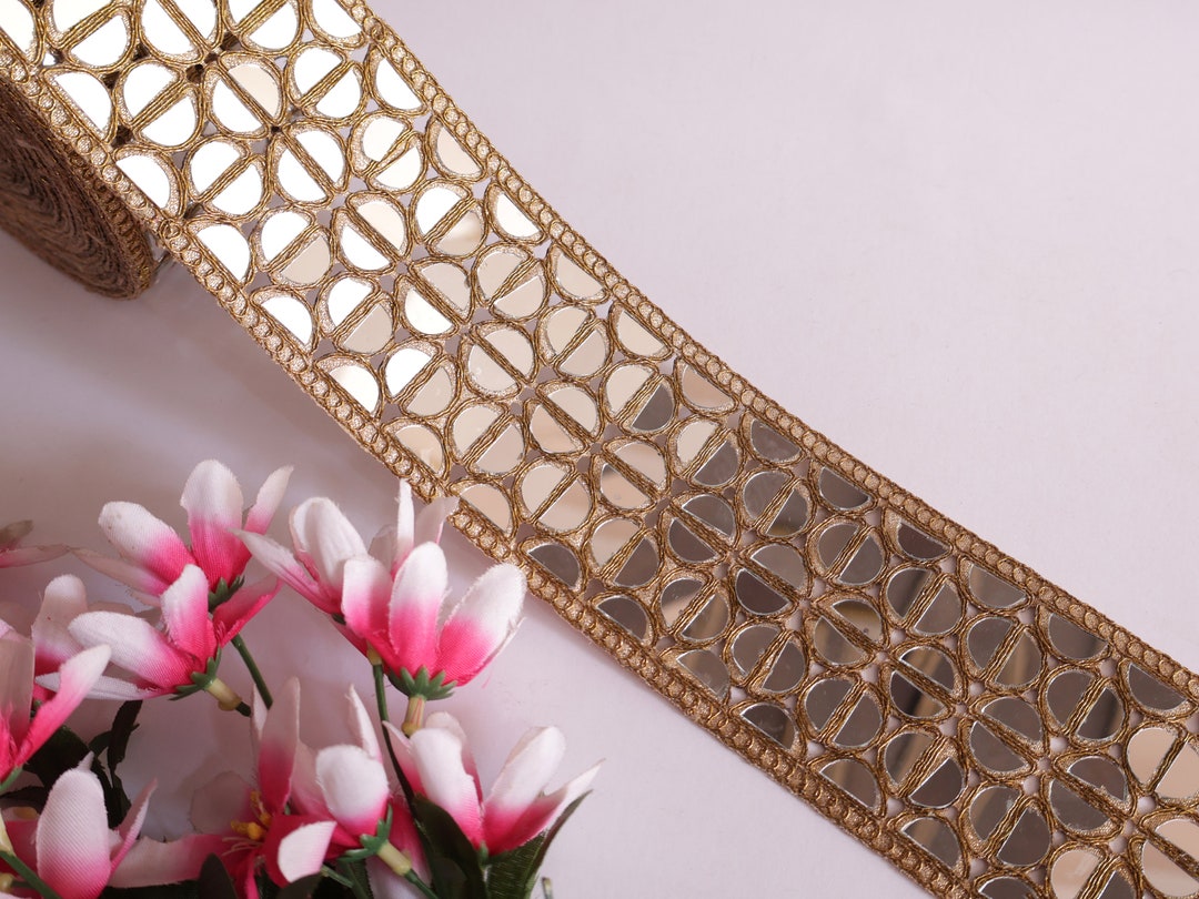 Mirror Cutwork Lace Trim: Rose Gold Indian Sari Border (9cm Wide) - Etsy