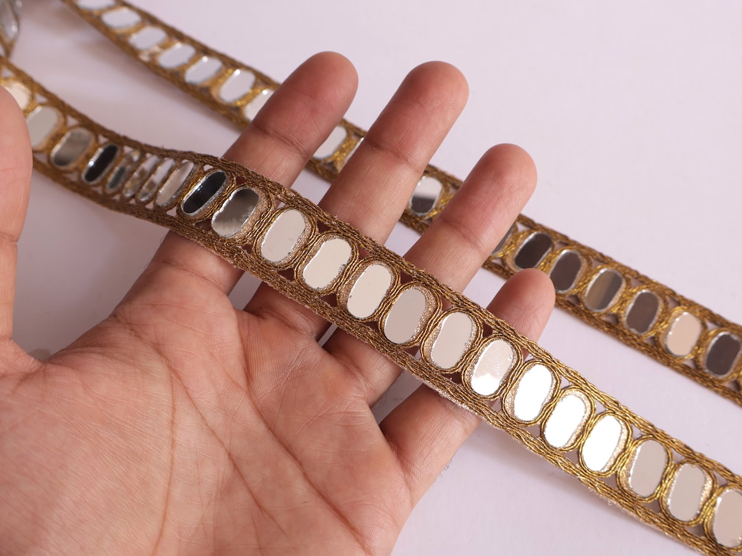 Golden Mirror Cutwork Lace Trim: Indian Embroidered Sari Border, 2cm ...