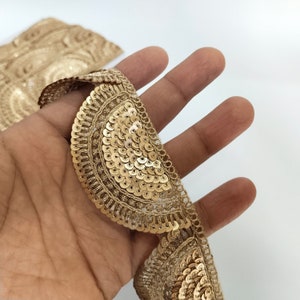 Antique Gold Zari Embroidered Scallop Sequin Trim Border, Indian Gota Patti Upholstery Lace ...
