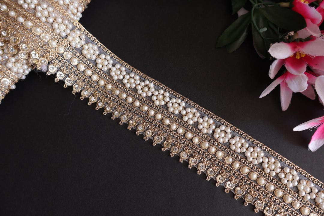 Pearl & Zari Embroidered Trim: Indian Sari Border (4.5 Cm Wide) - Etsy