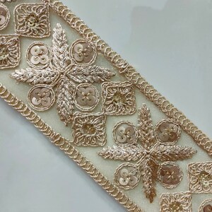Rose Gold Metallic Thread Sequin Lace Trim, Sari Trim, Hand Beaded Trim, Bollywood Trim Lace ...