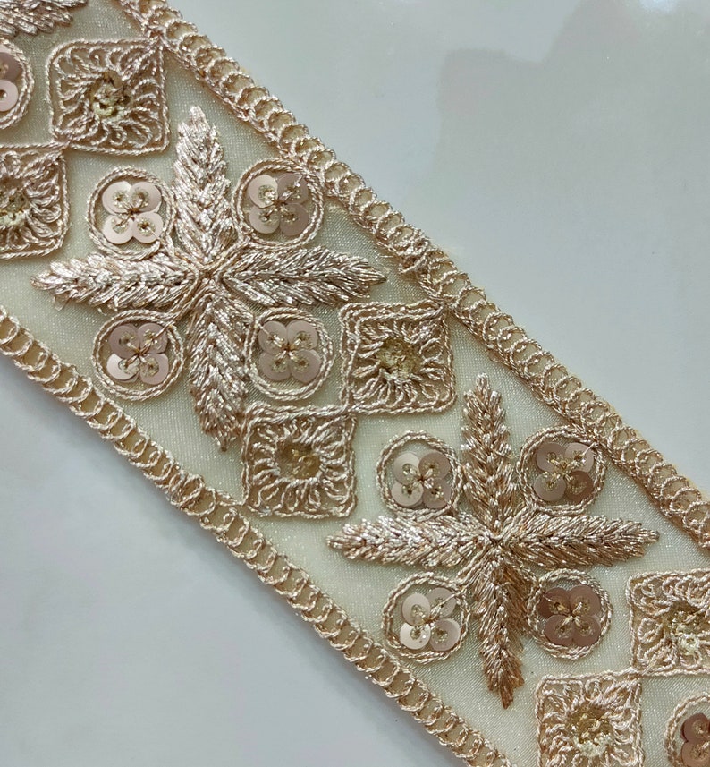 Rose Gold Metallic Thread Sequin Lace Trim Sari Trim Hand - Etsy