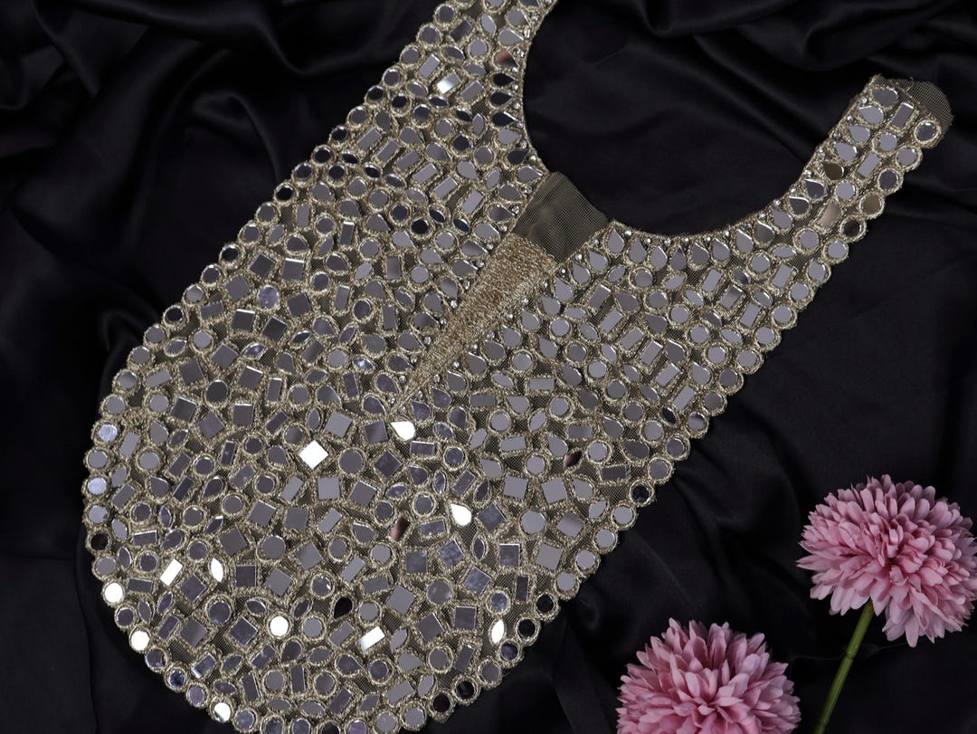 Gold & White Mirror Embroidered Neckline Patch: Zari DIY Garment ...