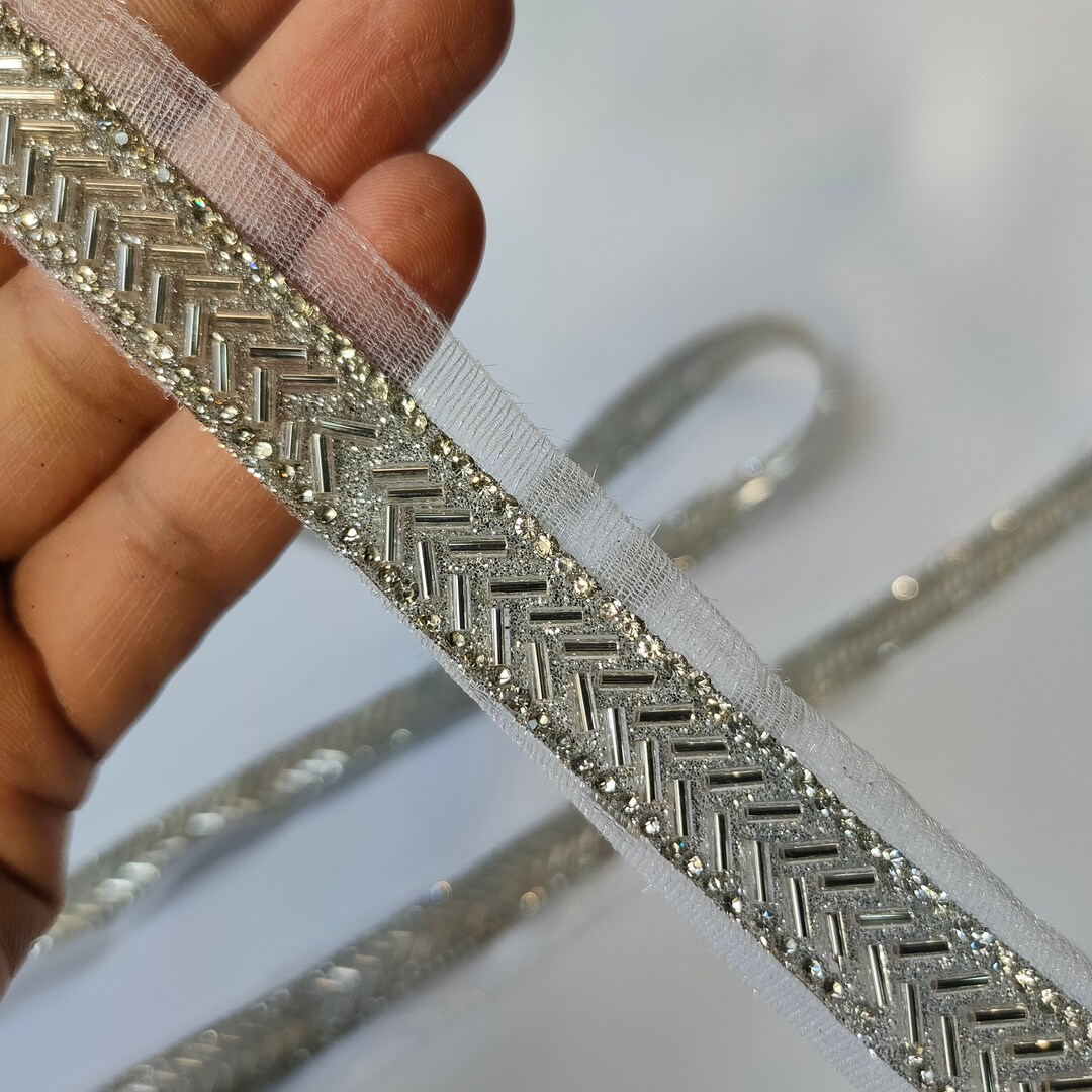Silver Beaded Trim: Metallic Zircon Indian Lace, Sari Border - Etsy