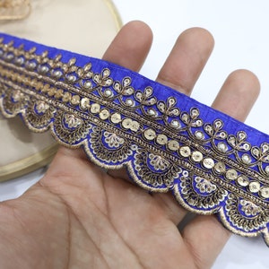 9 Yards Cobalt Blue & Gold Scallop Indian Embroidered Lace, Sari Border ...