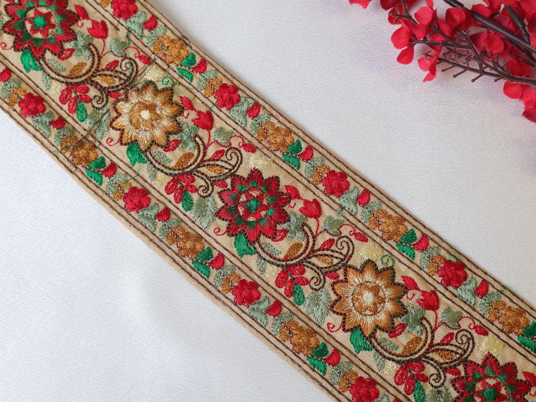 Floral Beige Color Persian Border Design, Threadwork Lace for Garments ...