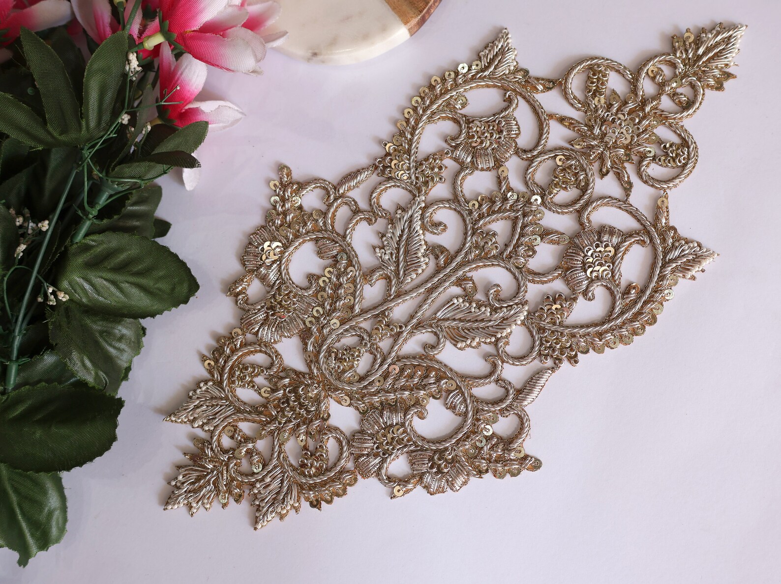 Baroque Embroidered Applique Patch: Gold Zardozi & Sequin Indian Patch ...