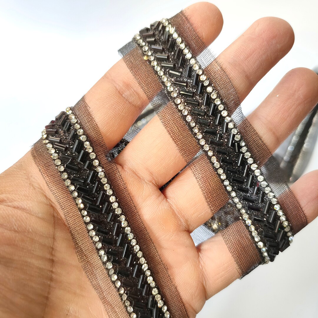 Black Gothic Zircon Metallic Indian Trim Lace, Organza Ribbon Sari ...