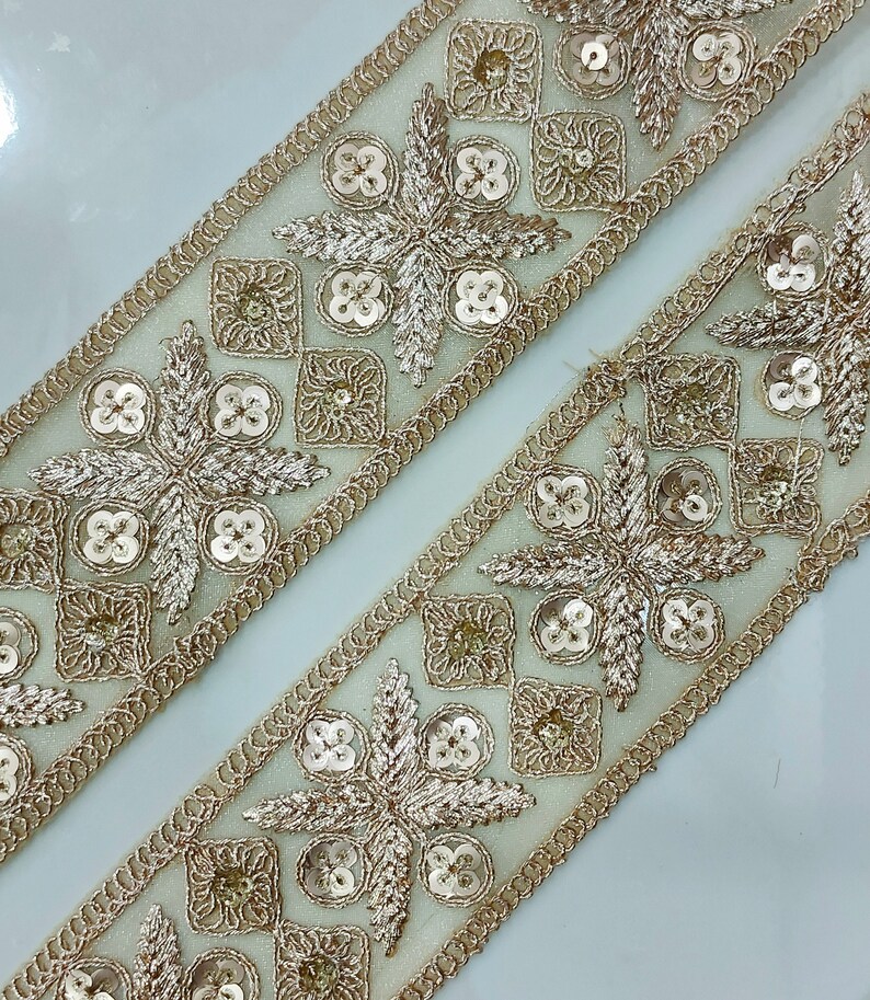 Rose Gold Metallic Thread Sequin Lace Trim Sari Trim Hand - Etsy