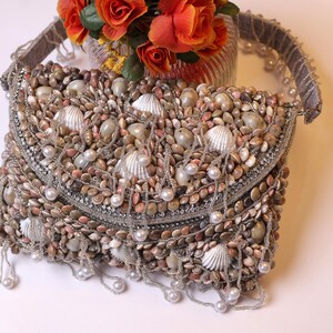 Premium Handcrafted Real Coral Shells Handbag, Purse With Pearl ...