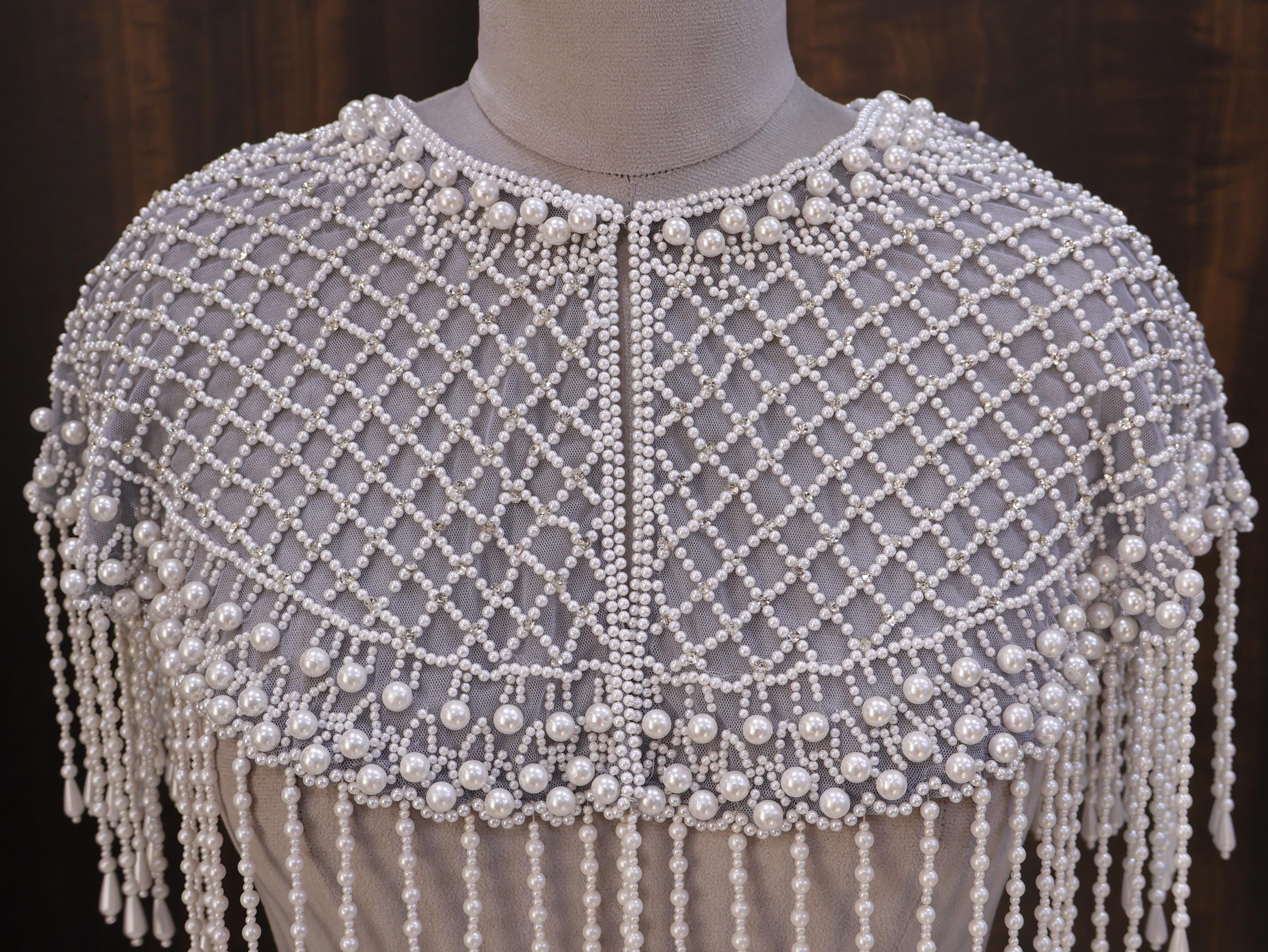 Luna: White Pearl Beaded Cape Wedding & Evening Cover-up Shrug - Etsy