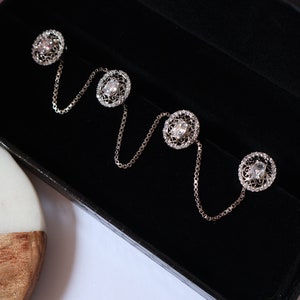 Set of Exotic Jali Silver Stud Buttons With Chain, AD Crystal Buttons ...