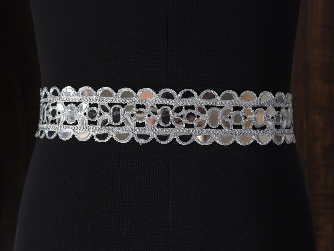 Metallic Silver Mirror Cutwork Pattern Mirror Trim, Real Mirrors Border ...