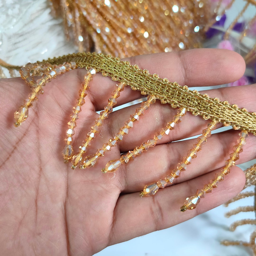 Champagne Gold Crystal Beaded Trim: Indian Sewing Lace, 7cm Wide - Etsy