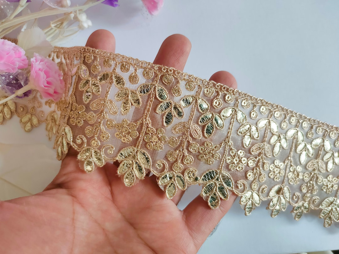 Golden Gota Patti Scalloped Sari Lace Trim, Embroidered Bollywood Sash ...