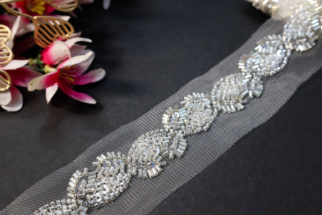 Silver Cutdana Sequin Net Border Trim: Embroidered Sari Lace - Etsy