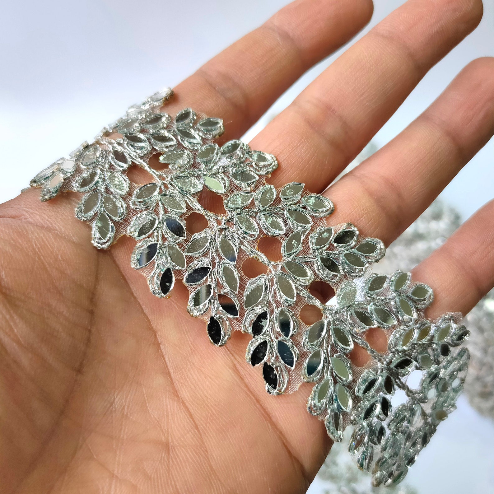 Silver Mirror Cutwork Vine Trim: Indian Sari Border, DIY Sewing ...
