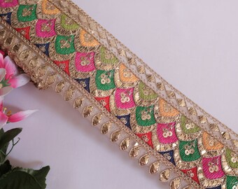 9 Yards Antique Brown Golden Gota Patti Zardozi Embroidered Indian Lace, Wedding Dress Lace ...