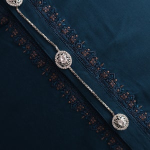 Set of Exotic Jali Silver Stud Buttons With Chain, AD Crystal Buttons ...