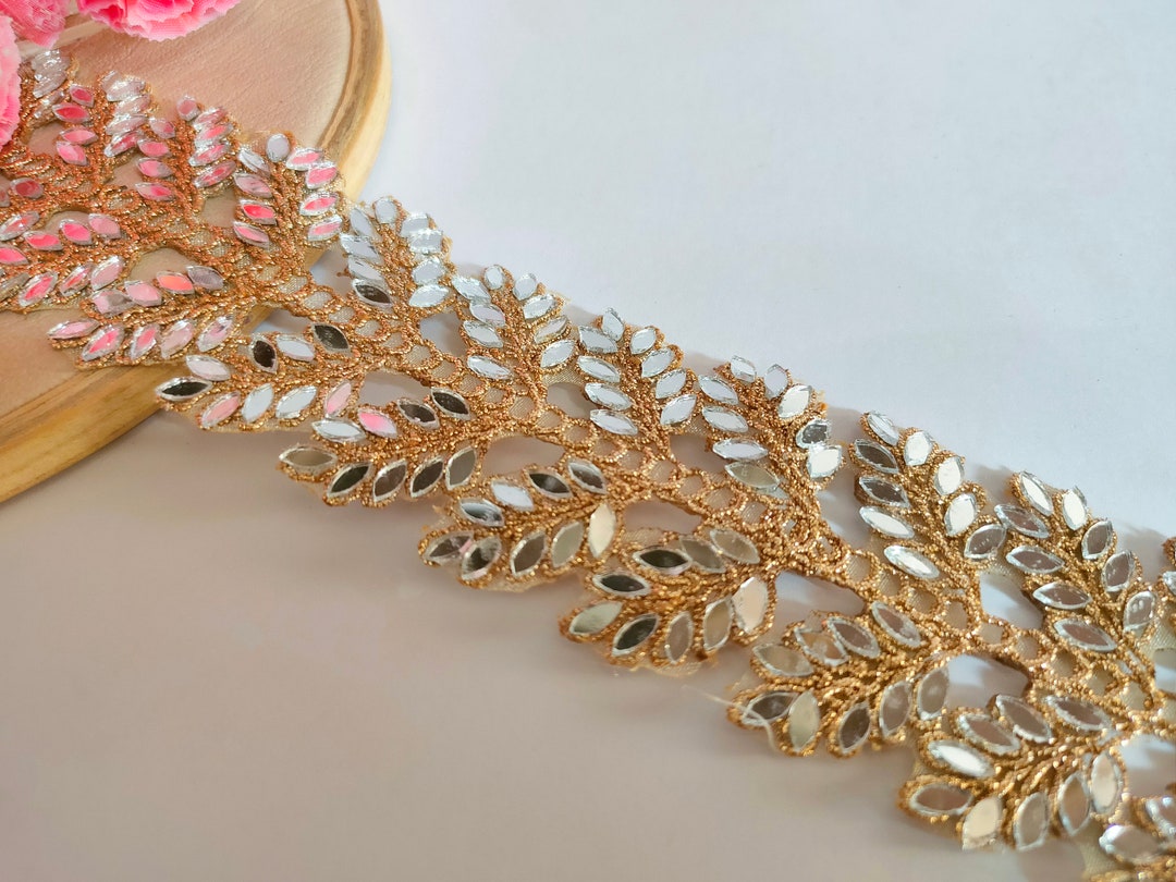 Beautiful Gold Zari & Mirror Cutwork Vine, Glamourous Sari Trim, Indian ...