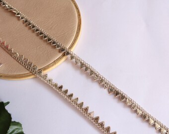 9 Yards Narrow Scalloped Golden Drop Pearl Trim Lace, Dupatta Saree Suit Border Ribbon Lace ...